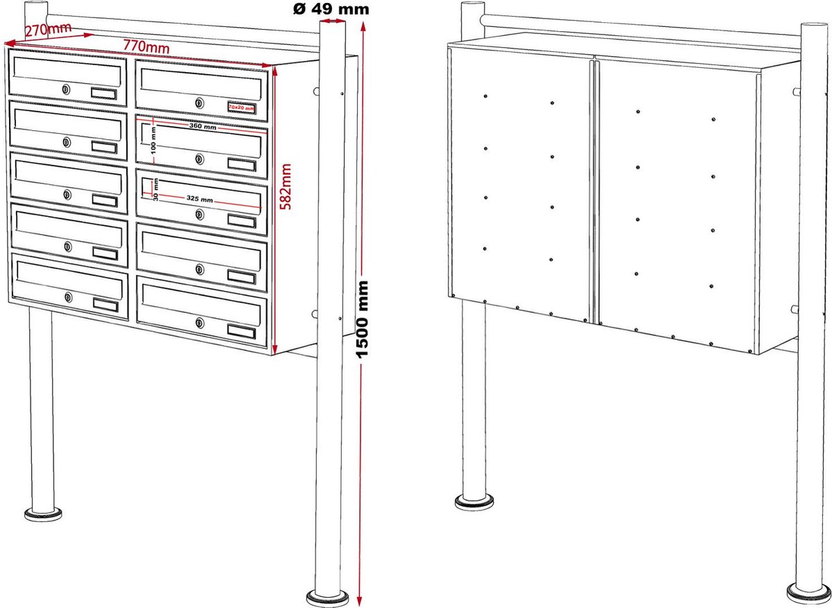 Système de boîtes aux lettres avec 10 boîtes aux lettres 2x5 montant en ...