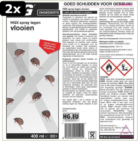 2x HGX spray tegen vlooien - 12911N - 400ml - snel en effectief ...