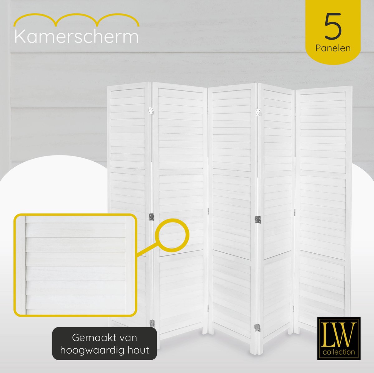 LW Collection Kamerscherm Wit Hout - kamerschermen 5 panelen ...