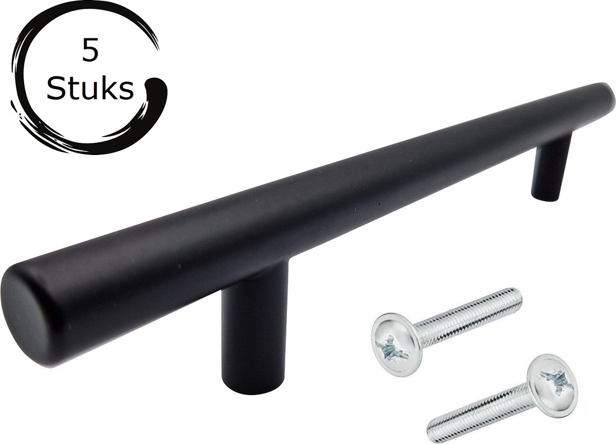 T-greep zwart 200mm SET 5 stuks - Hartafstand 128mm - Zwart ...