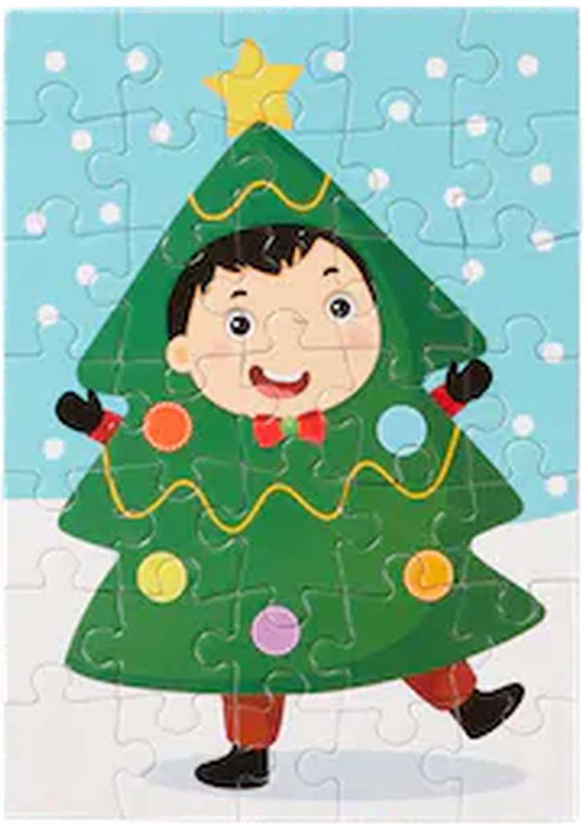 Mini kerstpuzzel - Groen / Multicolor - Karton - 15 x 21 cm - Set van 2 ...