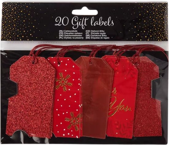 Luxe cadeau labels met glitters / print CHARLES - Rood - Karton - 20 ...