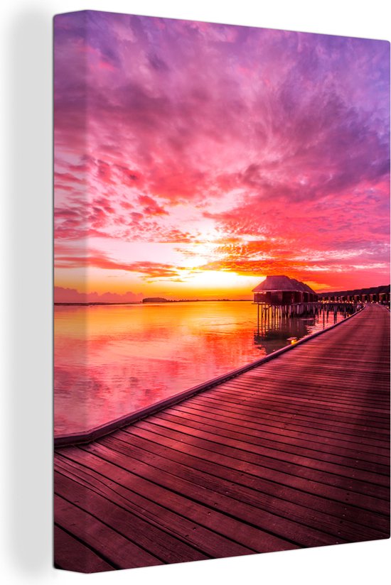 OneMillionCanvasses - Canvas schilderij - Pier - Horizon - Roze - Zon - Zee -... | bol.com