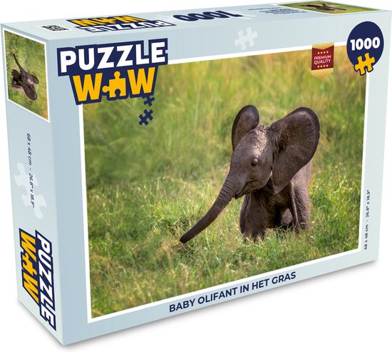 Puzzel Baby olifant in het gras - Legpuzzel - Puzzel 1000 stukjes ...