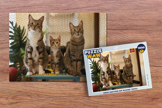 Puzzel Drie katten op kleine tafel - Legpuzzel - Puzzel 1000 stukjes ...