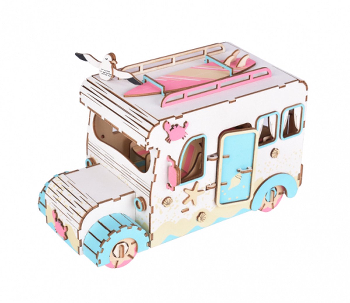 Bouwpakket 3D Puzzel Camper Kampeerauto van hout- gekleurd | bol.