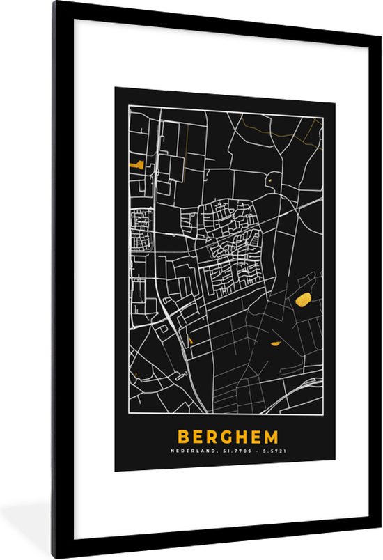 Fotolijst incl. Poster - Goud - Plattegrond - Berghem - Kaart ...