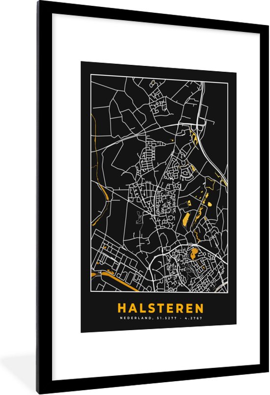 Fotolijst incl. Poster - Halsteren - Goud - Kaart - Plattegrond ...