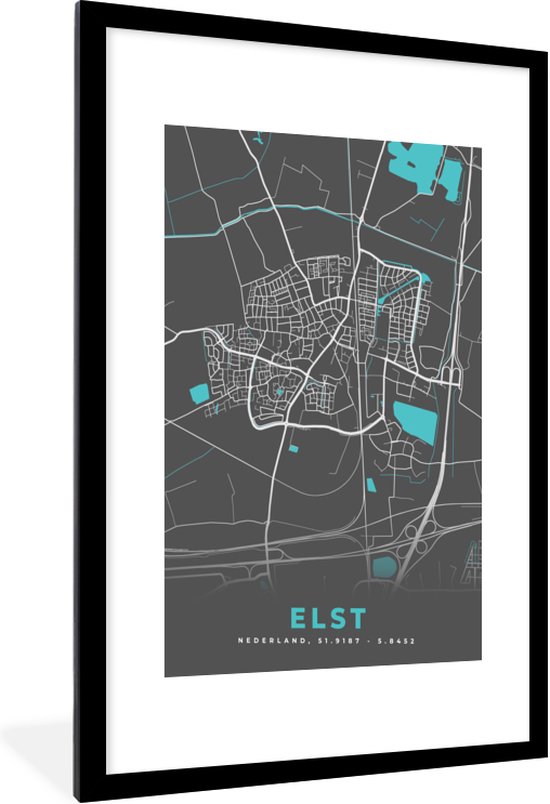 Fotolijst incl. Poster - Elst - Plattegrond - Kaart - Stadskaart ...