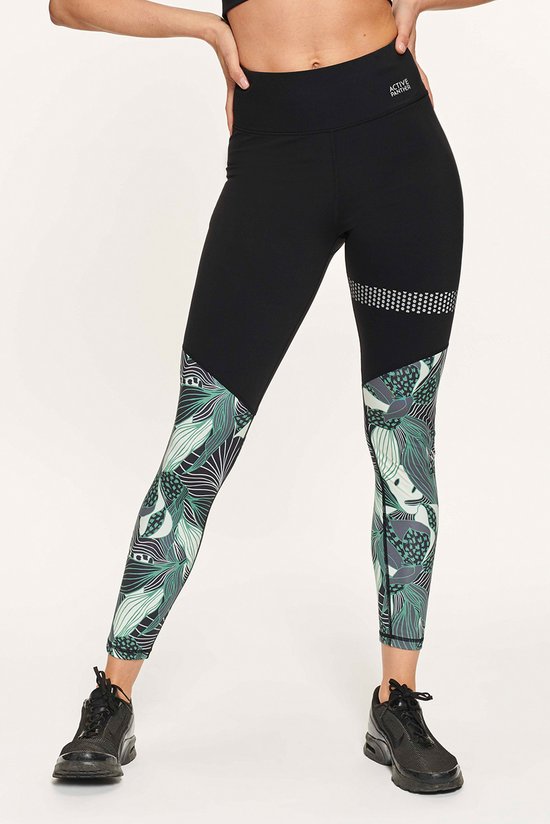 Active Panther Legging Lola Solid/Leaves high waist black-green, Zwart Groen, Dames... | bol