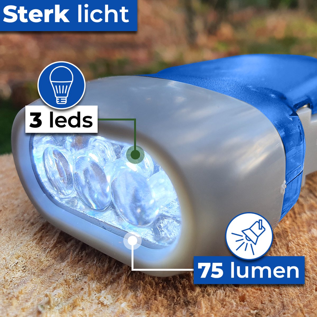 Zaklamp - Knijpkat - 3 Stuks - met 3 LED's - - Blauw | bol