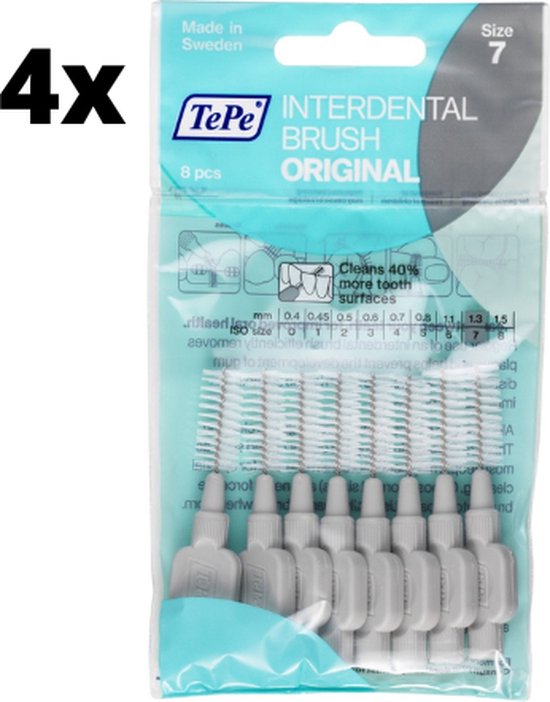 TePe Ragers Grijs 1,3mm - 4 x 8 stuks - Voordeelverpakking | bol