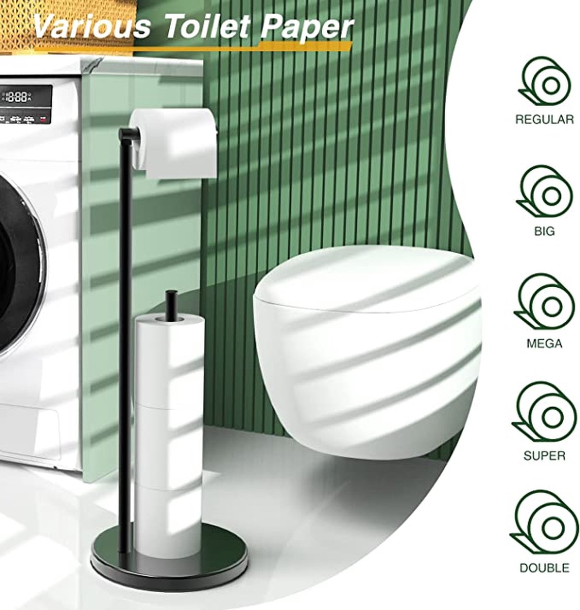 iBright 2 in 1 WC Rolhouder - Toiletrol Houder Staand - WC Papier ...
