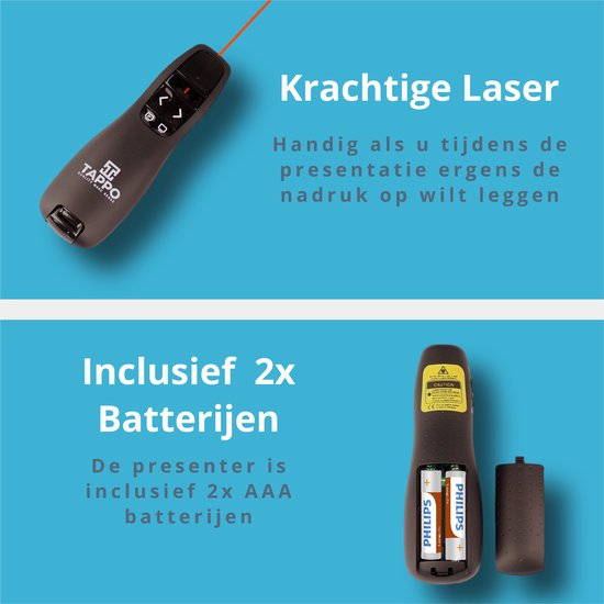 Tappo Presenter - Draadloos - Tot 25 Meter Bereik - Met Laser Pointer - Zwart -... | bol