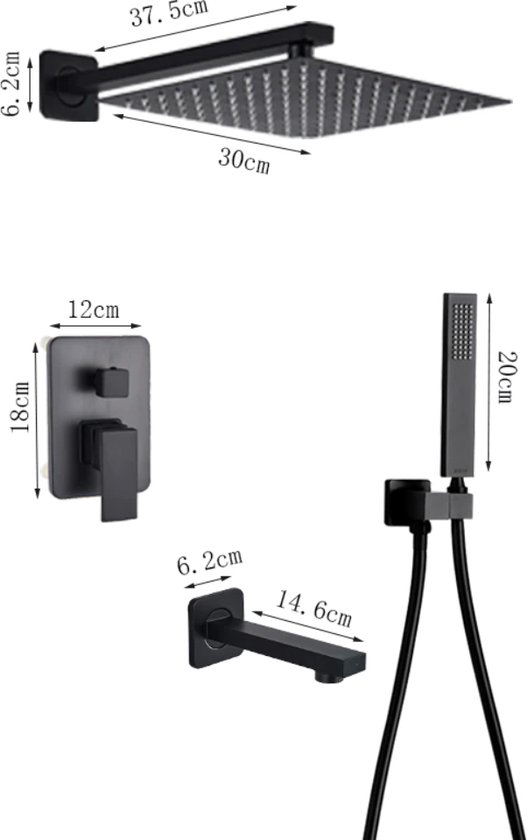 Regendouche Set Zwart - Doucheset - Regendouche - Handdouche ...