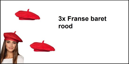 3x Franse baret rood - Thema party Landen Frankrijk Hoofddeksel ...