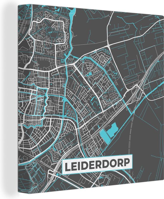Canvas Schilderij Plattegrond - Kaart - Leiderdorp - Stadskaart - 50x50 ...