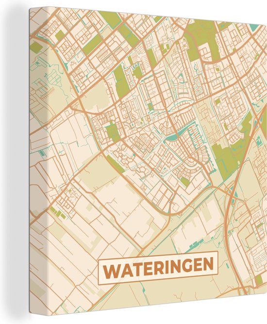 Canvas Schilderij Wateringen - Plattegrond - Kaart - Stadskaart - 90x90 ...
