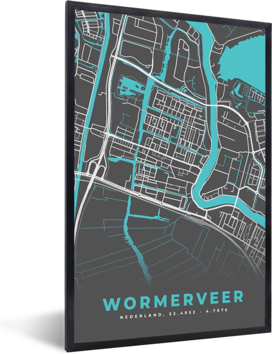 Fotolijst incl. Poster - Plattegrond - Wormerveer - Kaart - Stadskaart ...