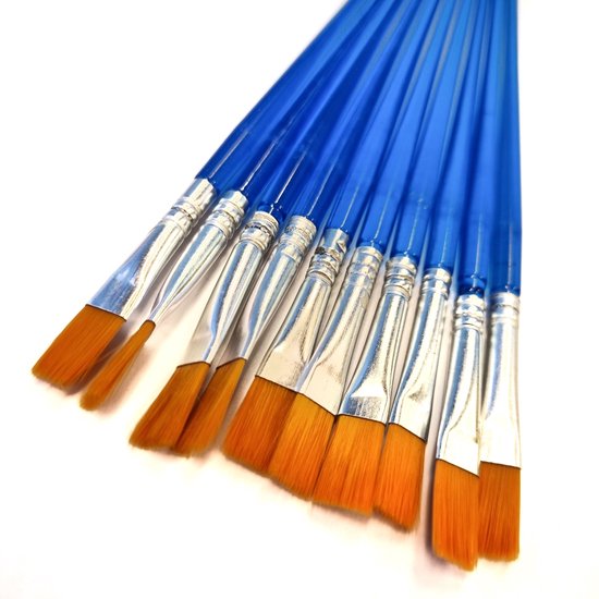 Verfkwasten | 6.40 | Blauw | Set van 10 | Plat | Penselen | Kwastjes ...