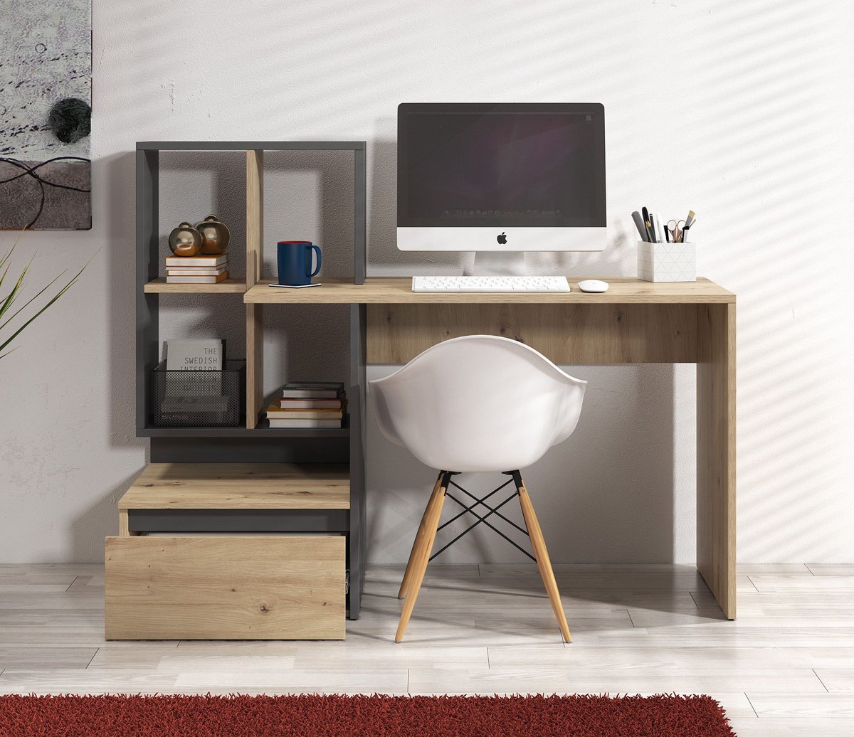 Bureau Pierre 2 - Eiken - Antraciet - 145 cm - ACTIE | bol.com