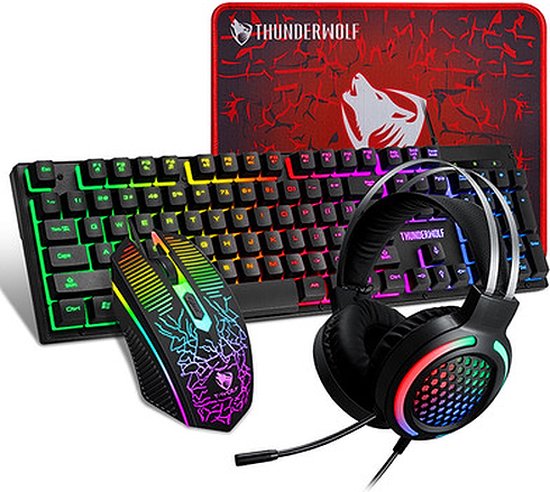 Thunderwolf Gaming Combo Set 4-in-1 - Gaming Toetsenbord - Gaming Muis ...