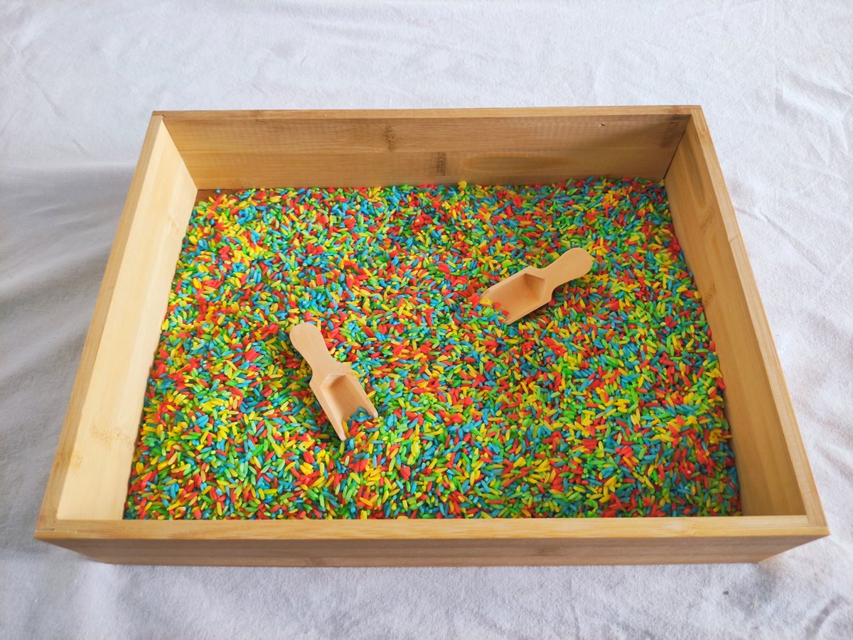 Speelbak set | Rainbow | incl. rijst en 2 houten schepjes | montessori ...