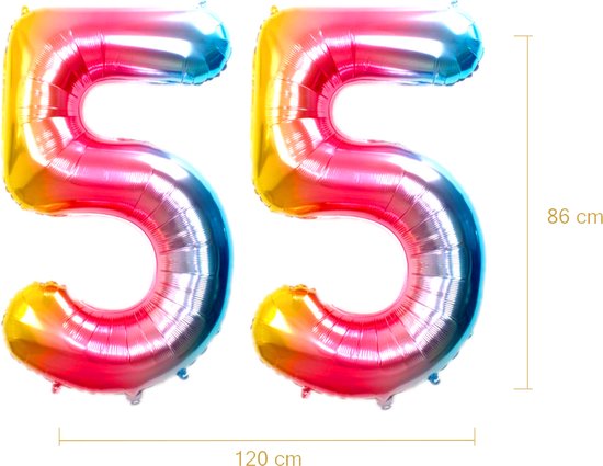 Ballon Cijfer 55 Jaar Regenboog Helium Ballonnen Verjaardag Versiering ...