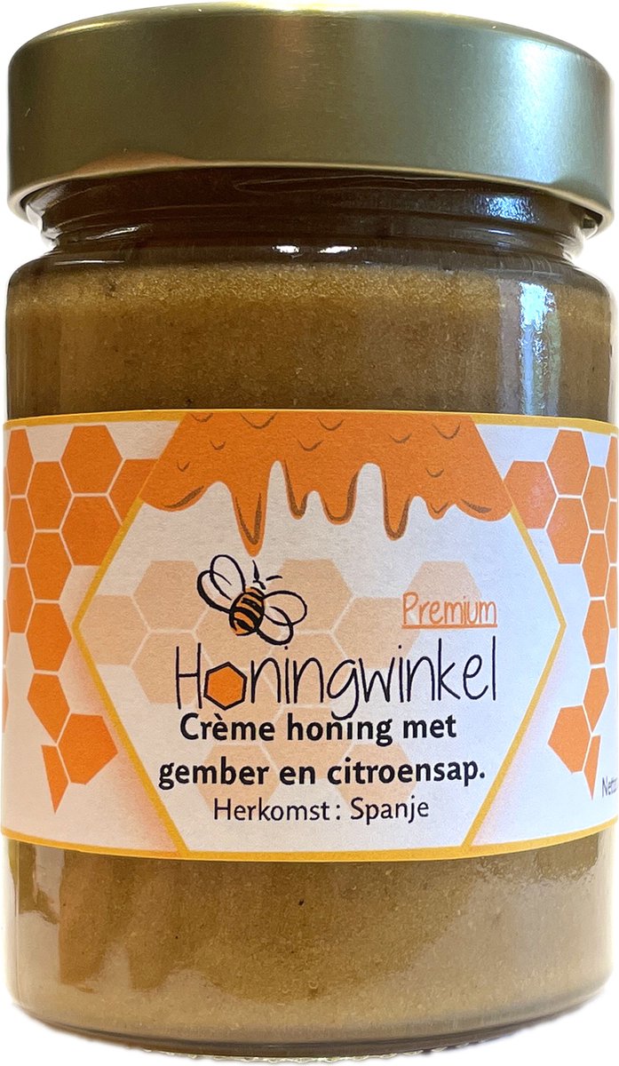Premium crème honing met gember en citroensap 450g Honingwinkel | bol.com