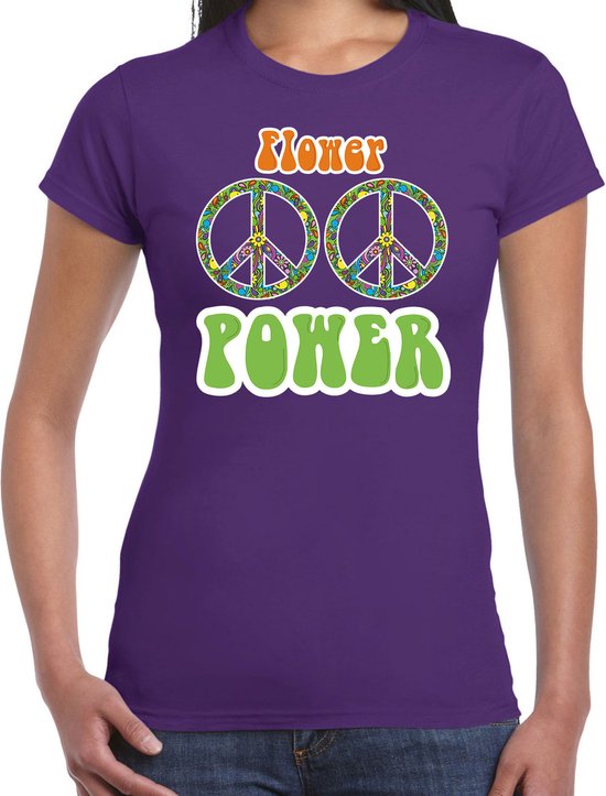Toppers Jaren 60 Flower Power verkleed shirt paars met peace tekens ...