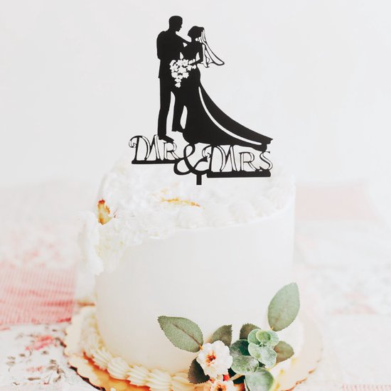 Taart Decoratie - Bruiloft - Taarttopper - Mr & Mrs - Boeket - Zwart - Acryl | bol