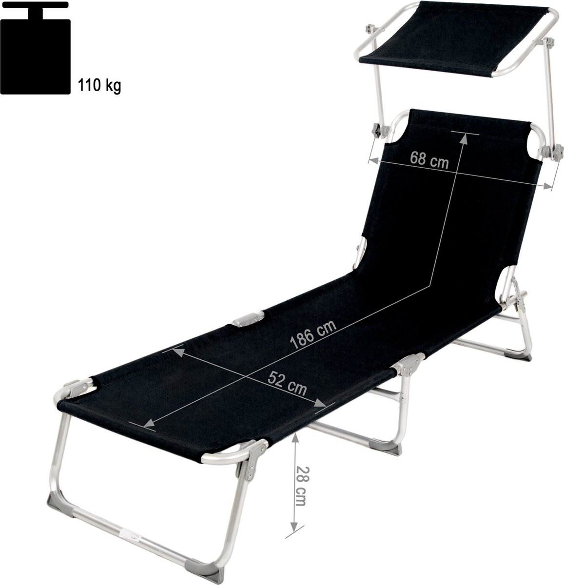 ligbed - Zwart - 4-standen aluminium ligbed - opklapbaar tuinbed ...