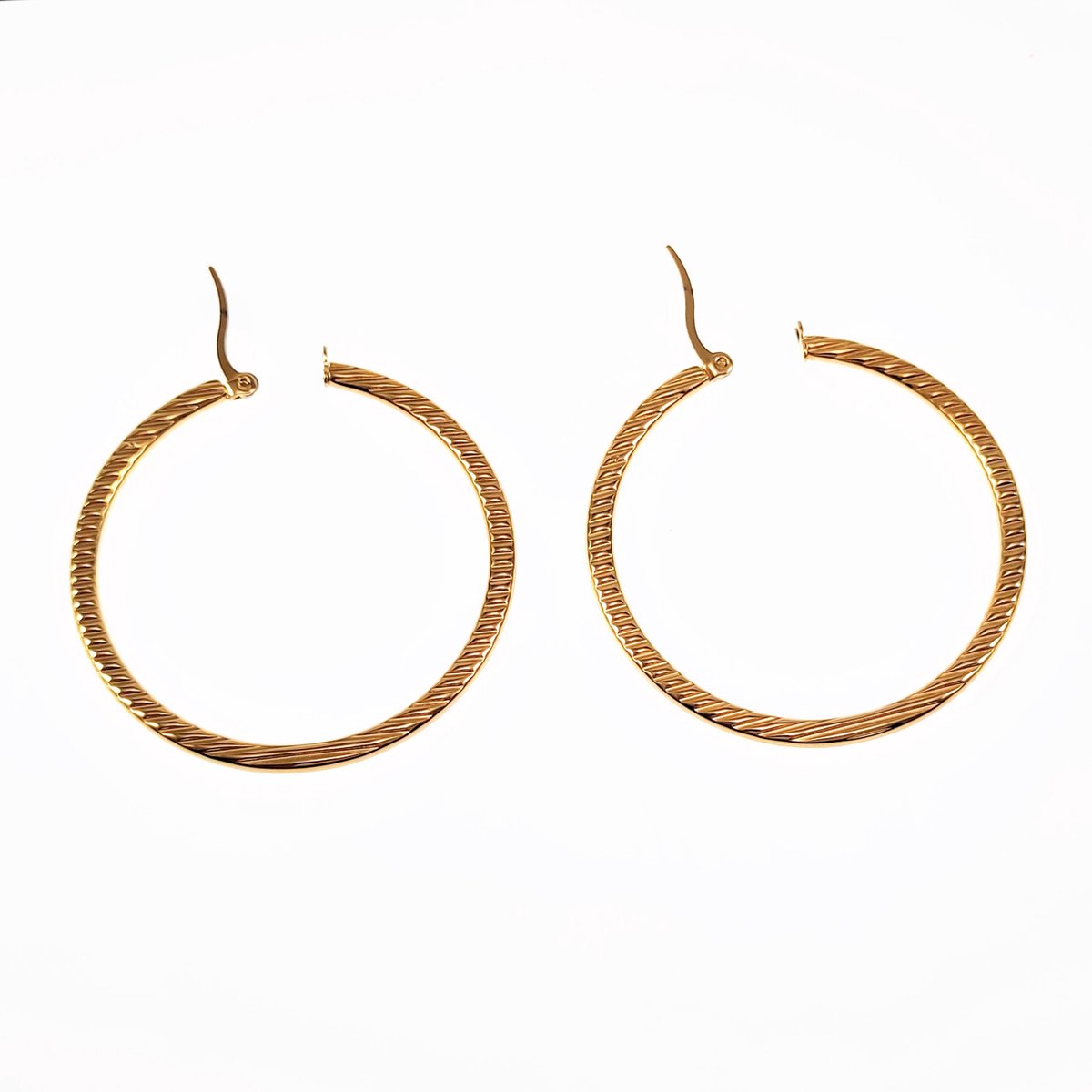 ∅45mm Oorringen Dames - Stalen Goud Kleur - Gestreepte Oorbellen | bol.com