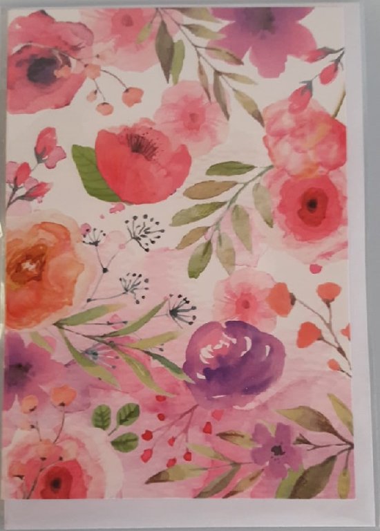 Een blanco kaart met diverse kleuren van bloemen. Een leuke kaart om zo ...