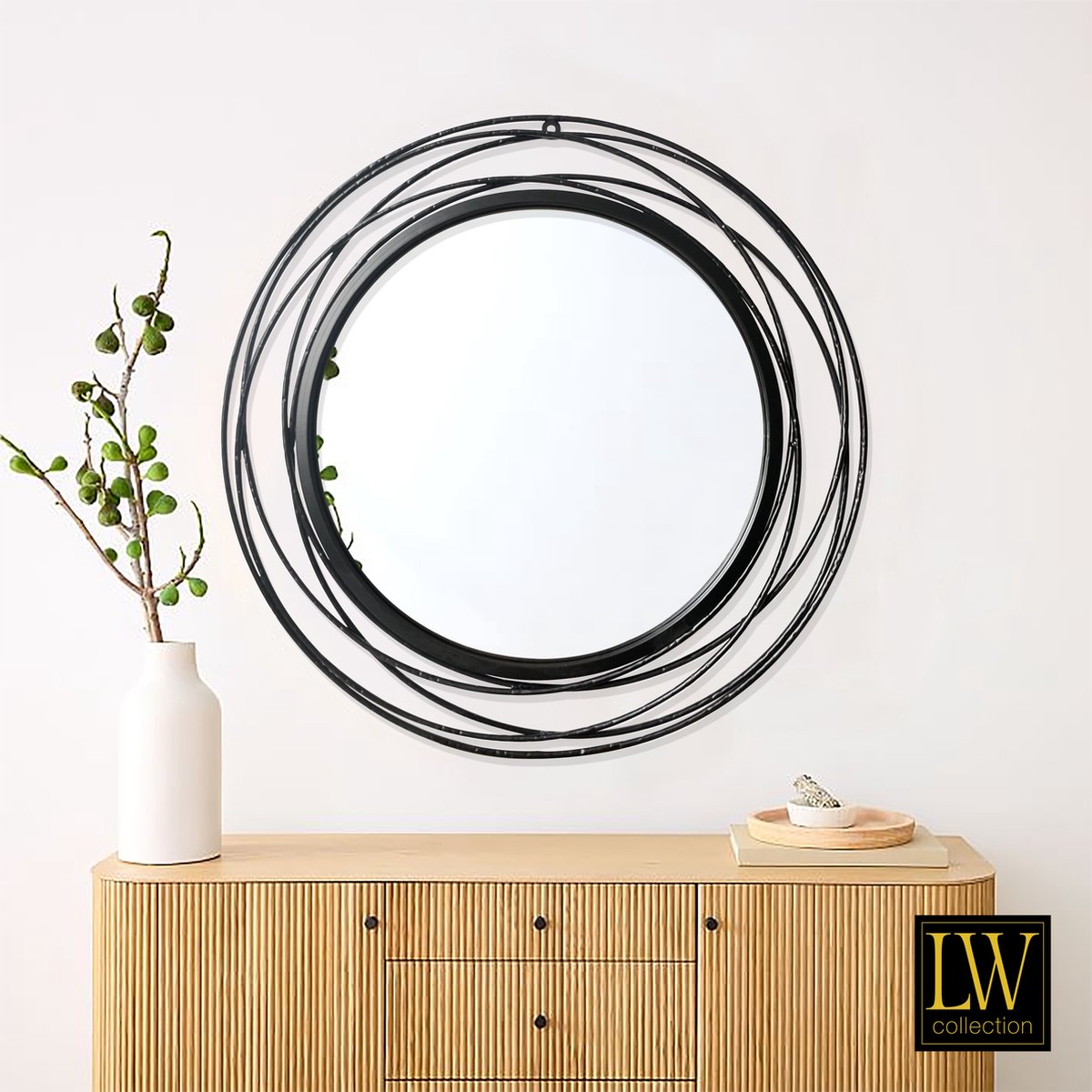 LW Collection wandspiegel zwart rond 60x60 cm metaal - grote spiegel ...