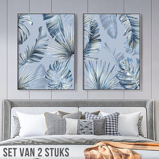 Allernieuwste® Canvas Schilderijen 2 STUKS Monstera Palm Bladeren - Abstract - Kleur... | bol