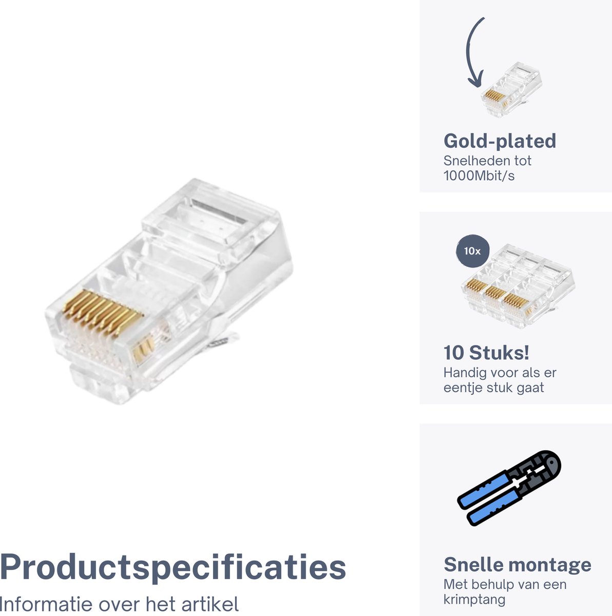 RJ45 CAT6 UTP Connector voor Ethernet/Netwerk/LAN/Internet kabel – 10 ...