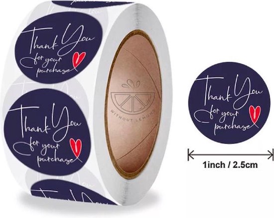 Without Lemons Thank You For Your Purchase Navy met hartje Sluitstickers 500 stuks... | bol.com