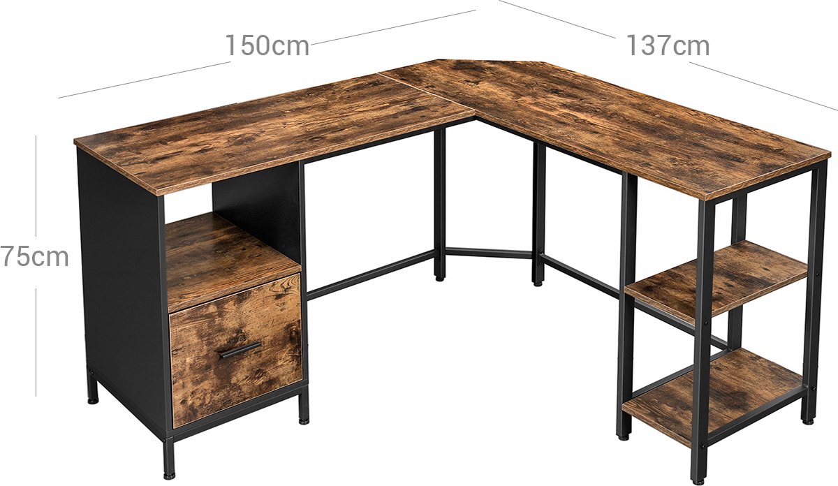 Signature Home Capital bureautafel , Werktafel, L-vormig computerbureau ...