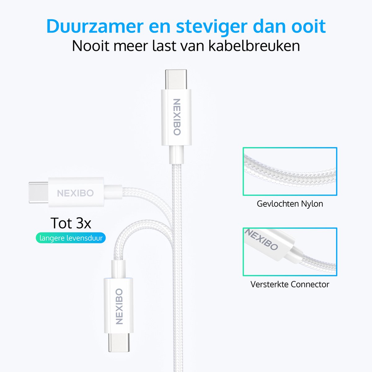 Nexibo USB C naar USB C Kabel 100W 5A - USB 3.0 - Snellader - Oplader ...