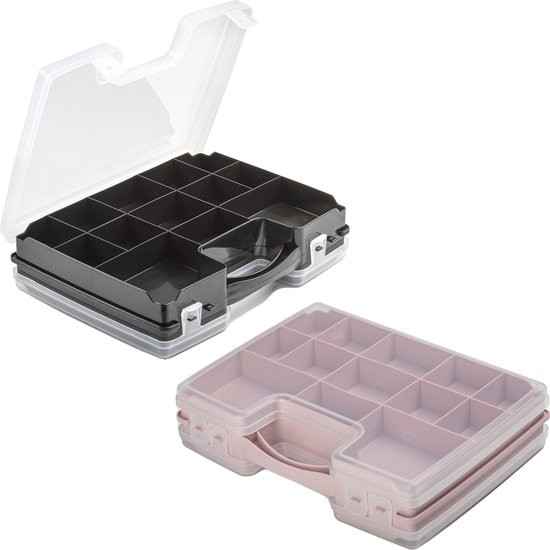 Forte Plastics - 2x opberg vakjesdoos/Sorteerboxen - 21-vaks kunststof ...