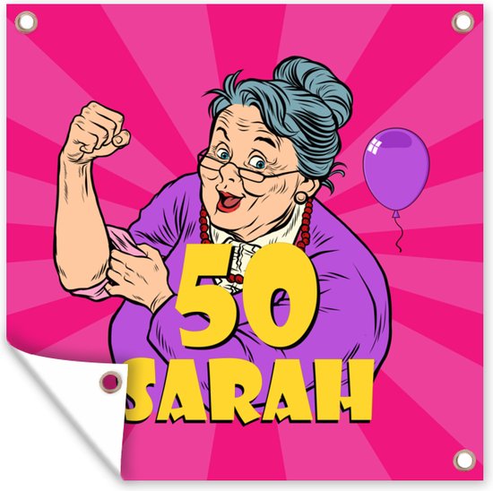 Tuindoek Jubileum - 50 Jaar Sarah - Vrouw - 100x100 cm - Verjaardag versiering - Spandoek | bol