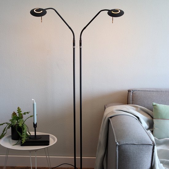 Vloerlamp / leeslamp Zenith | 140 cm | verstelbaar | zwart | 2 lichts ...