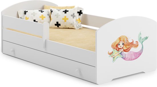 Kinderbed Luk 160x80 met kinderafbeeldingen en een lade, railing ...