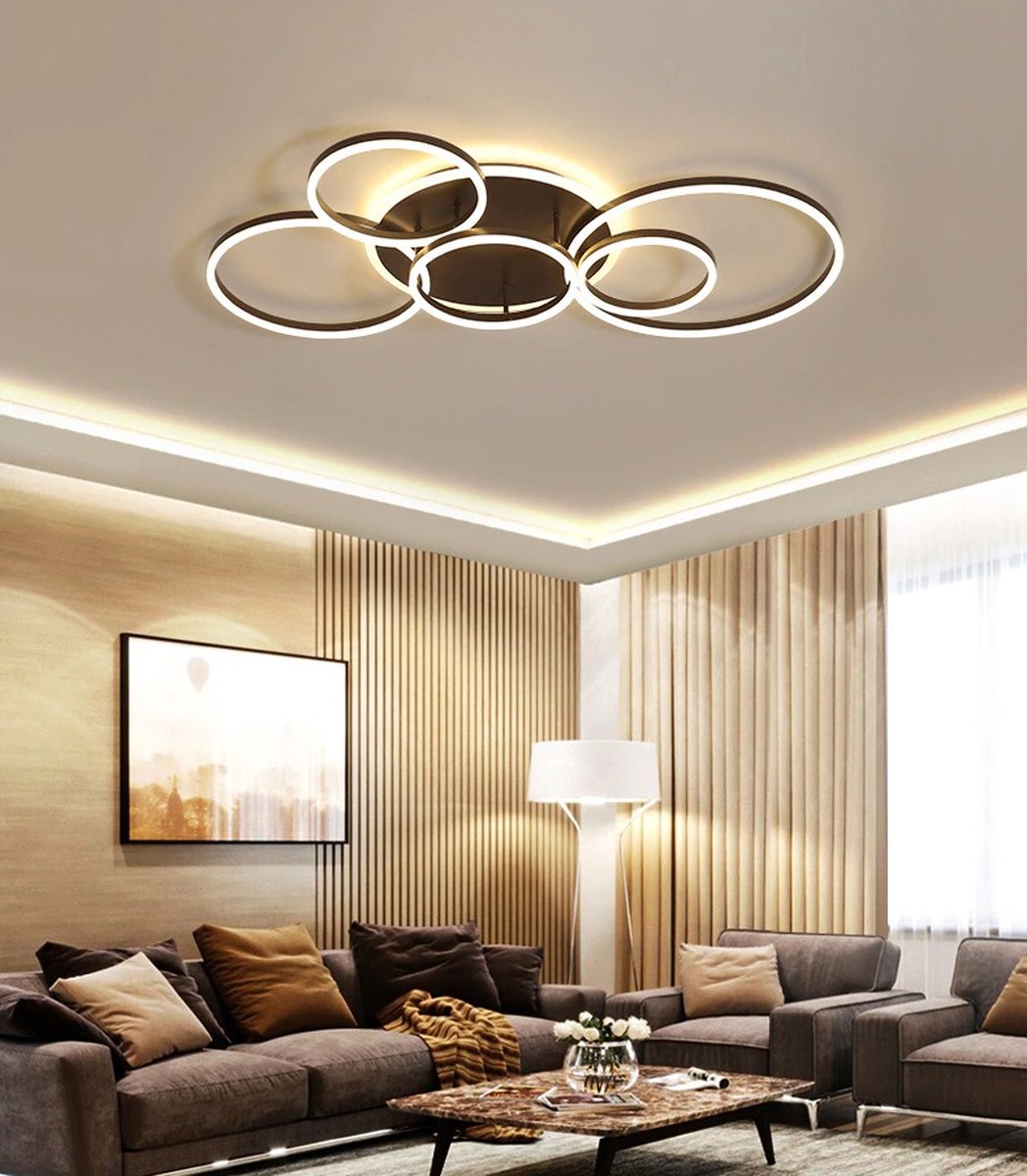 LED 6 Ring Plafondlamp | Zwart | Met Afstandsbediening Dimbaar ...