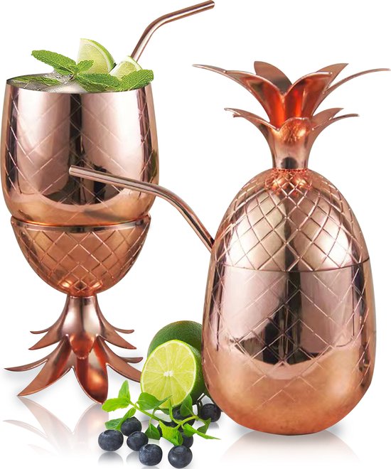 Set van 2 Moscow mule bekers 500ML - koperen beker ananas cocktail ...