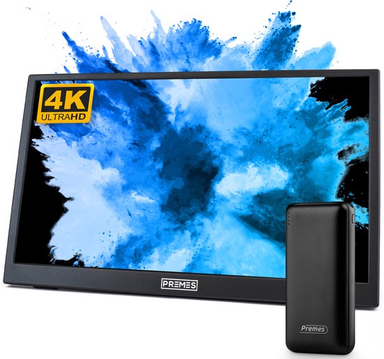 Premes Draagbare monitor Met Extra Fast Powerbank - 4K ULTRA HD - 15.6 ...