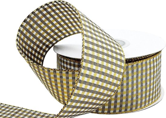 Kerst Lint met IJzerdraad | Geruit Lint Gingham | Weefband 38mm (3,8cm ...