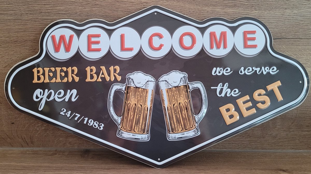 Welcome beer bar open Reclamebord van metaal METALEN-WANDBORD - MUURPLAAT - VINTAGE -... | bol