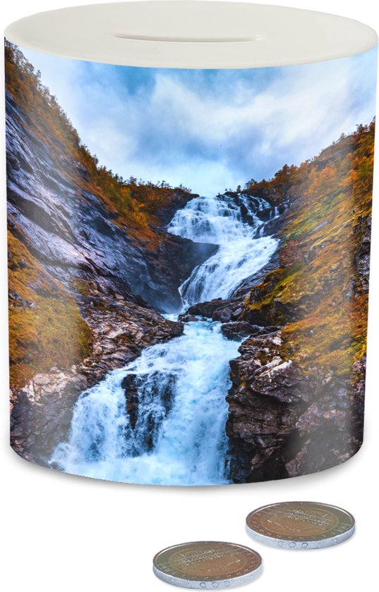 Spaarpot - Spaarblik - Herfst bij de waterval in het Noorse ...